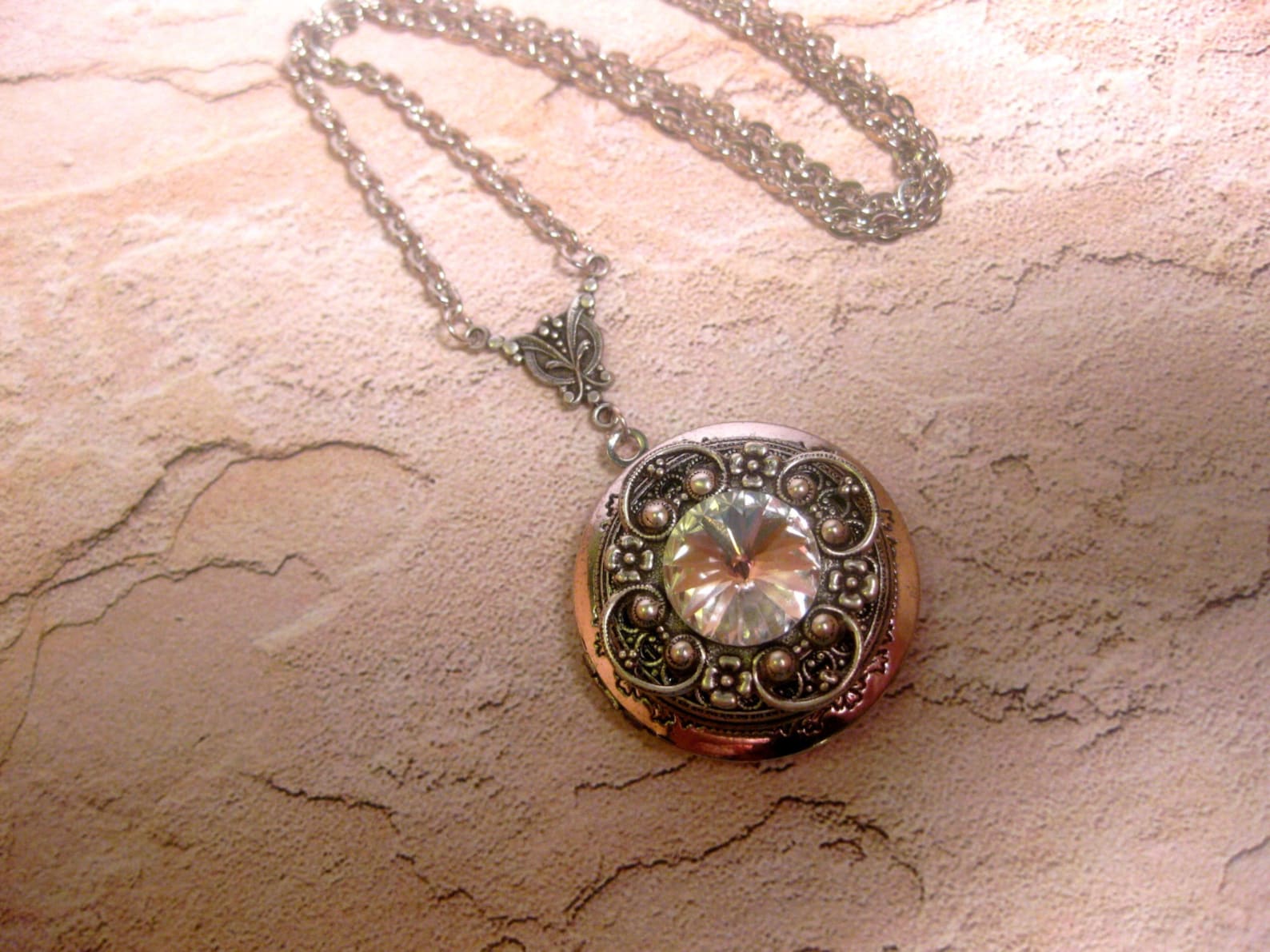 Moon Locket Crystal Locket Necklace Swarovski Clear - Etsy