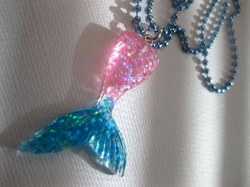Mermaid Tail Necklace Blue Chain Mermaid Necklace Ball - Etsy