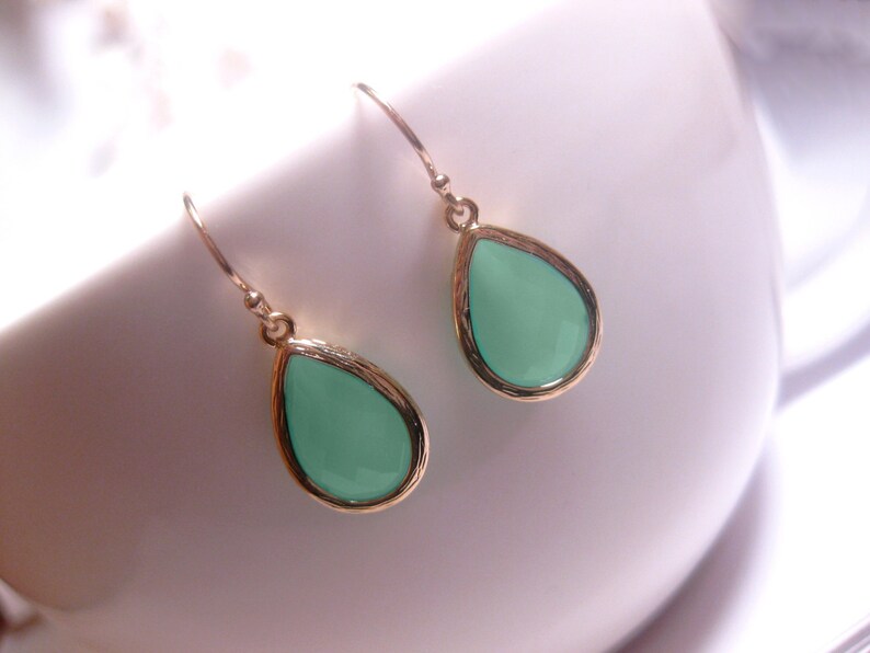 Gold Mint Green Earrings - Mint Glass Earrings - Mint Earrings - Gold ...