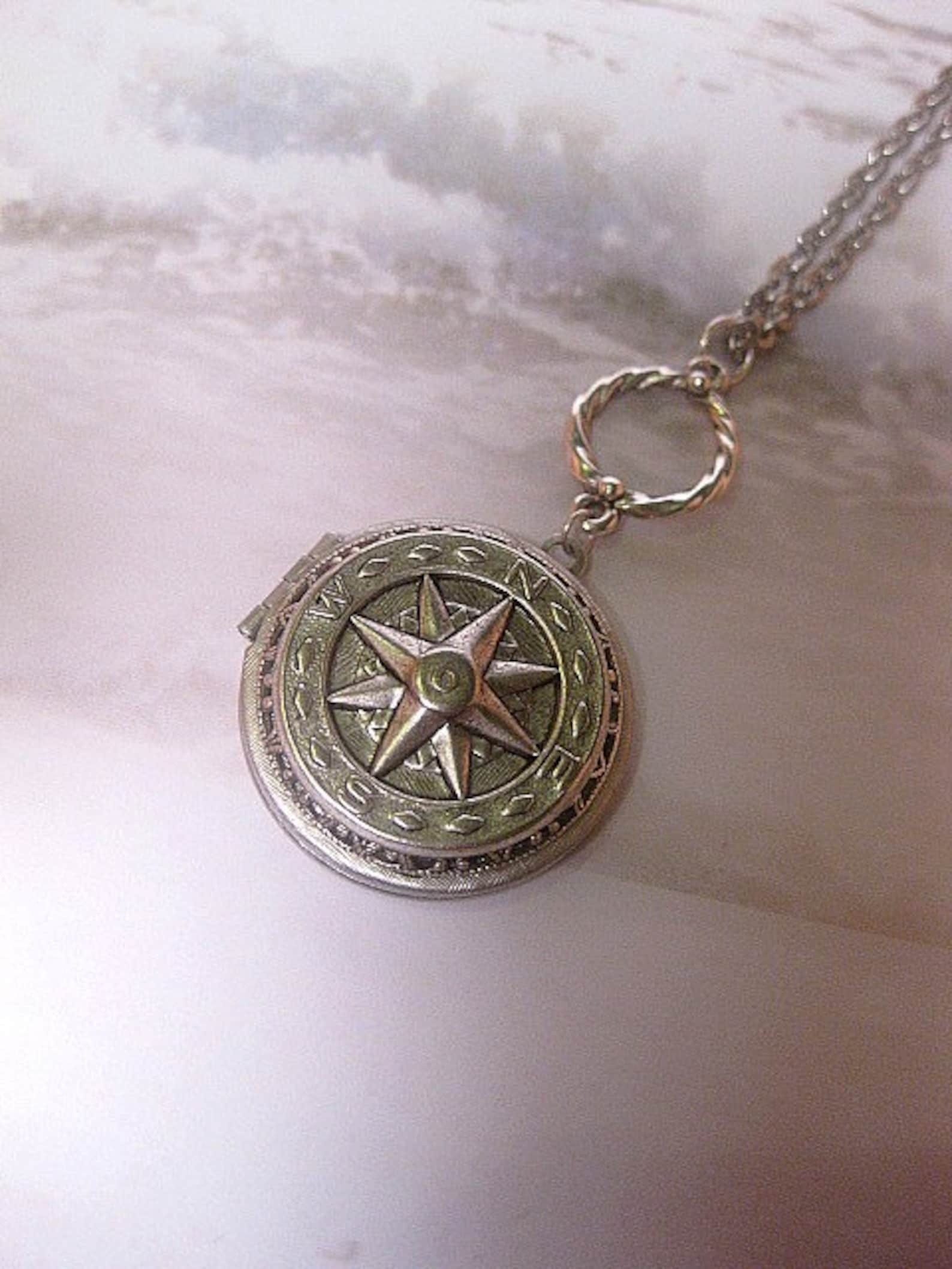Compass Locket Necklace True North Locket Necklace Art - Etsy