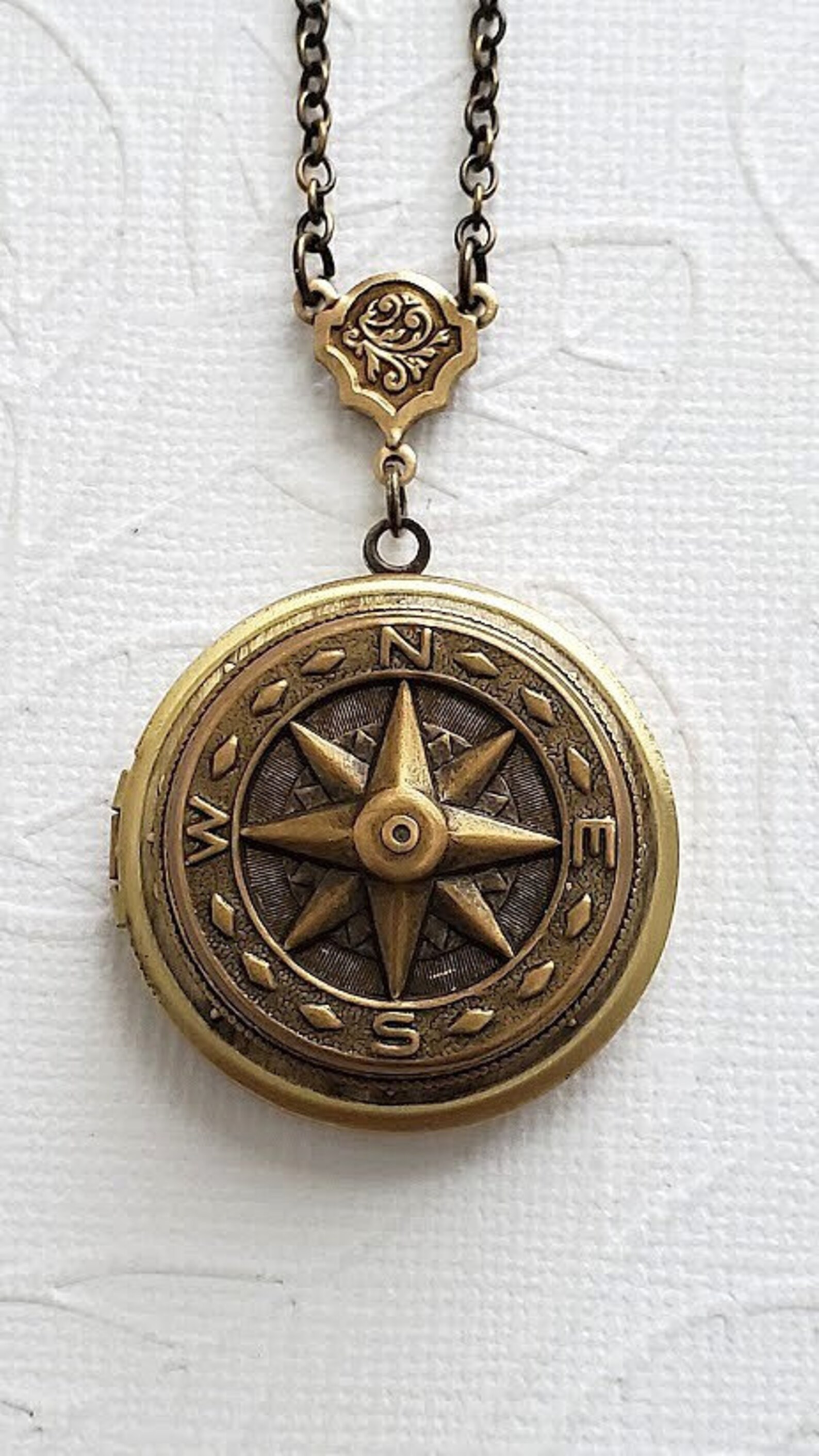 Compass Locket Necklace | True North Locket | Antiqued Brass | Keepsake ...