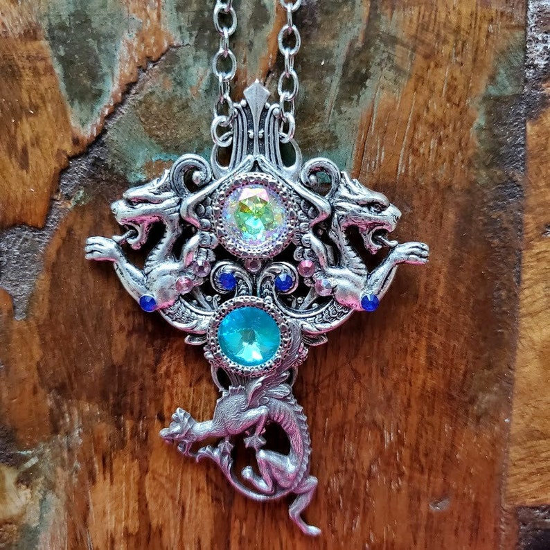Fantasy Dragon Necklace Mythical Creature Crystal Amulet Royal - Etsy