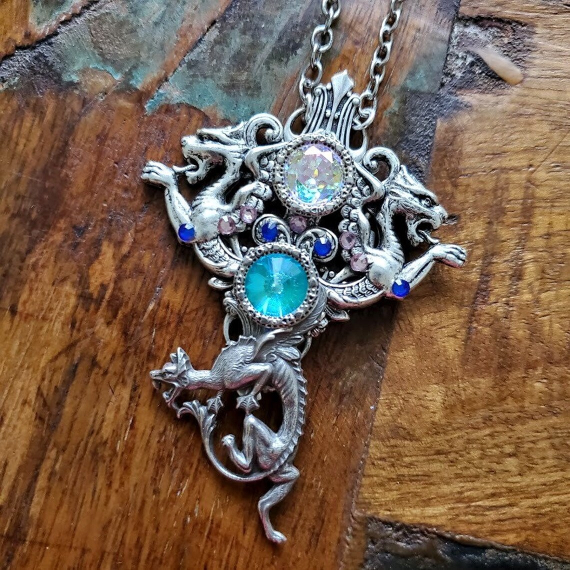Fantasy Dragon Necklace Mythical Creature Crystal Amulet Royal | Etsy