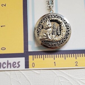 Silver Cat Locket | Kitty Cat Necklace | Pine Tree Jewelry | Sterling ...