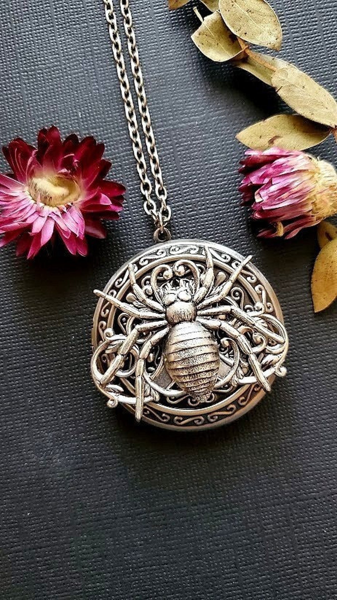 Spider Necklace | Silver Locket | Grunge Necklace | Gothic Locket ...