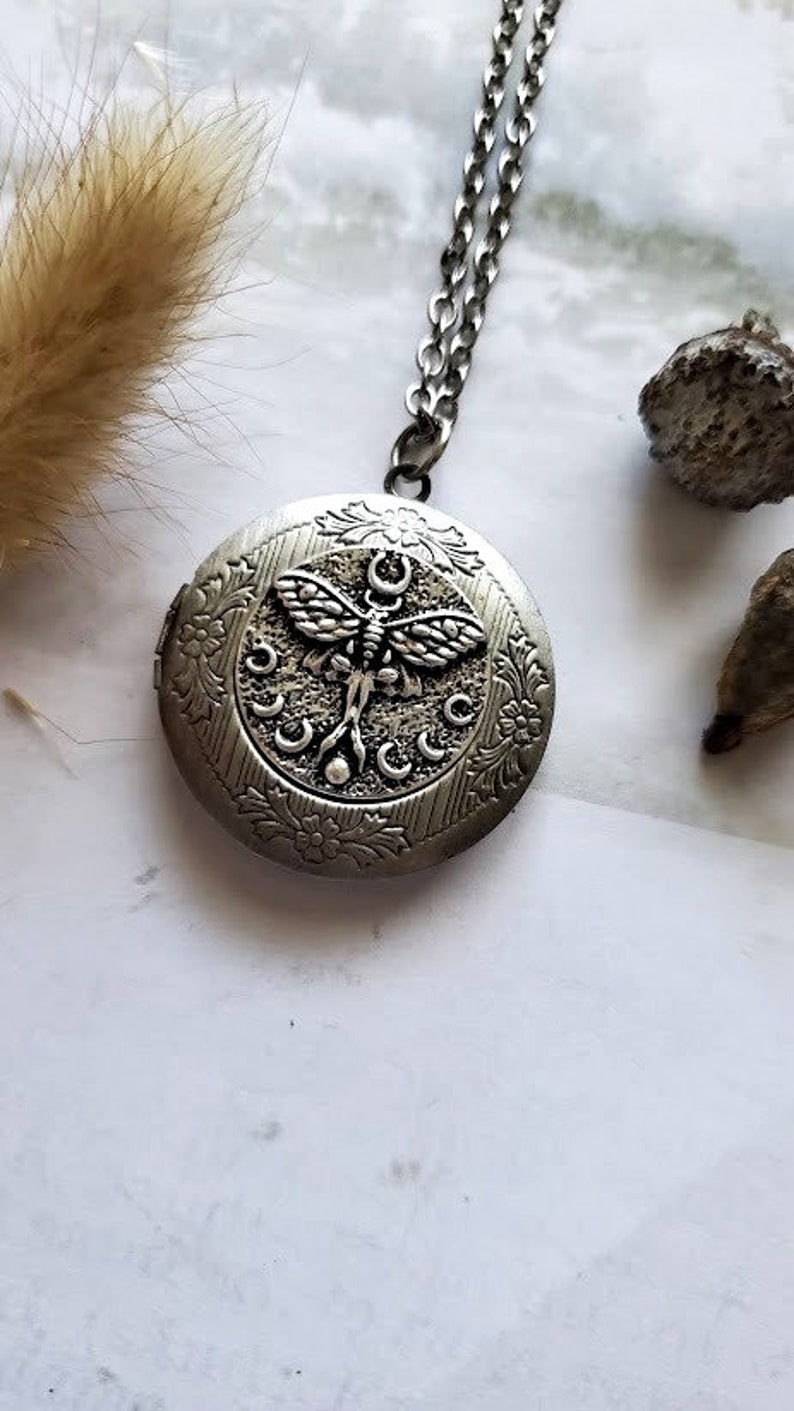 Luna Moth Necklace Lunar Cycle Locket Crescent Moon Locket - Etsy