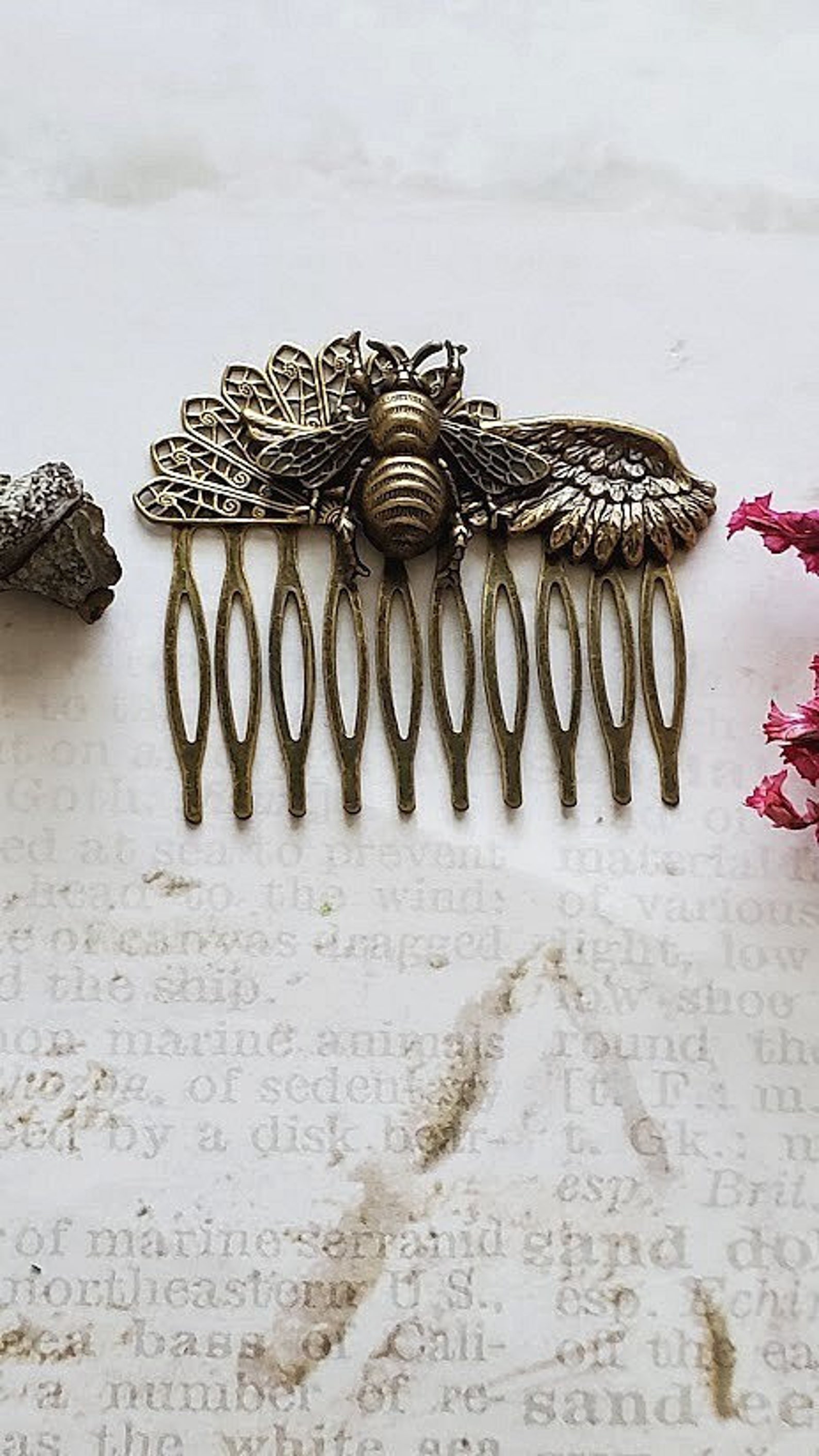 Winged Hair Comb Bridal Hair Piece Vintage Bronze Hair Bun - Etsy
