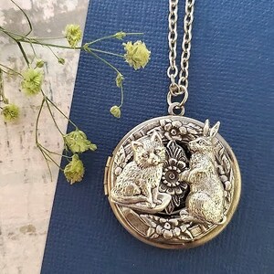 Animal Locket | Bunny and Cat Necklace | Silver Nature Pendant ...