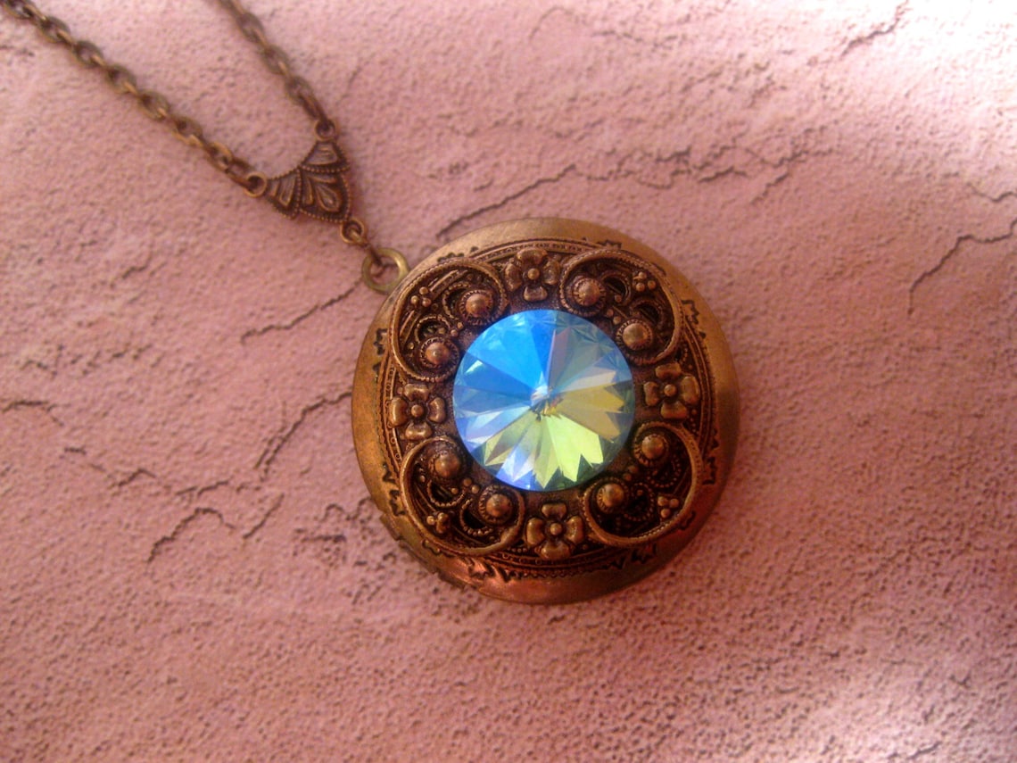 Crystal Locket Necklace Swarovski Element Photo Locket - Etsy