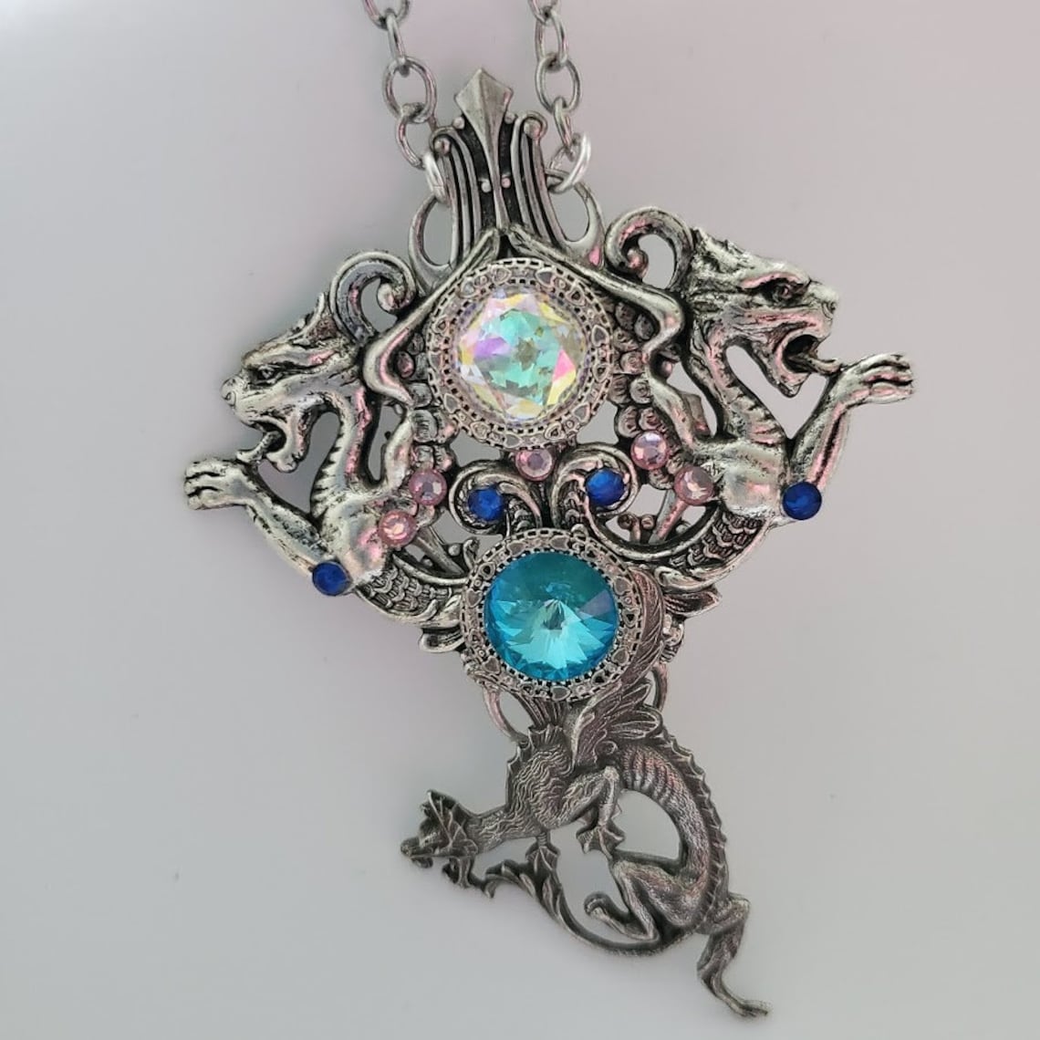 Fantasy Dragon Necklace Mythical Creature Crystal Amulet Royal - Etsy