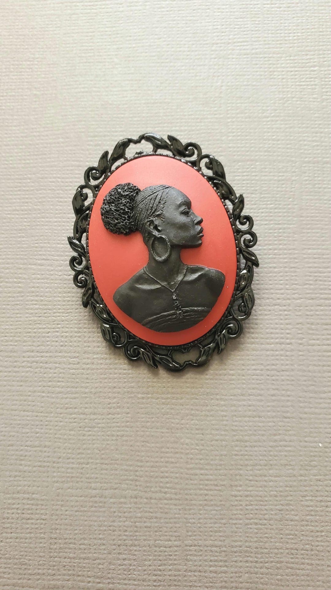 African Brooch Red Pin | Lady Cameo | Black Brooch | Tribal Ethnic ...