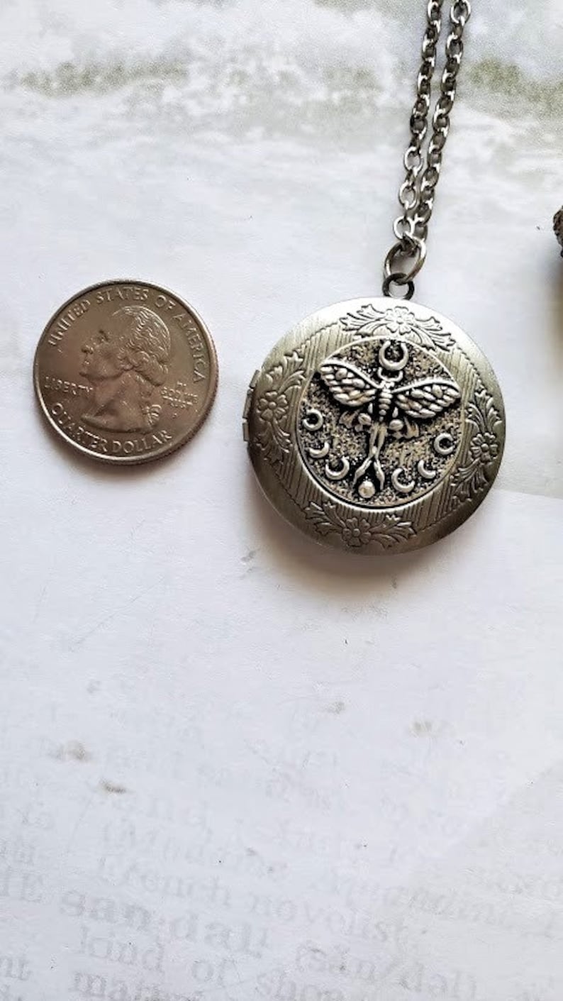Luna Moth Necklace Lunar Cycle Locket Crescent Moon Locket - Etsy