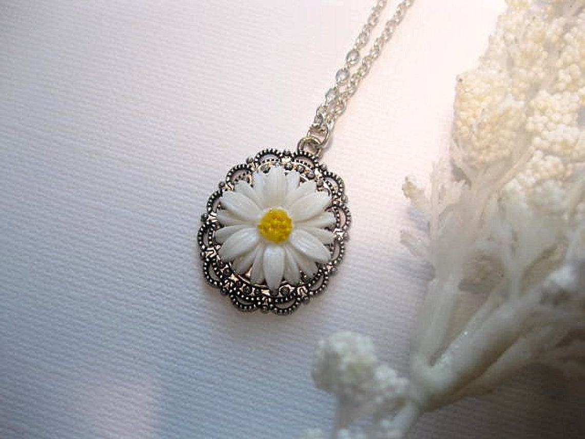 Daisy Flower Necklace Silver Pendant Floral Custom | Etsy