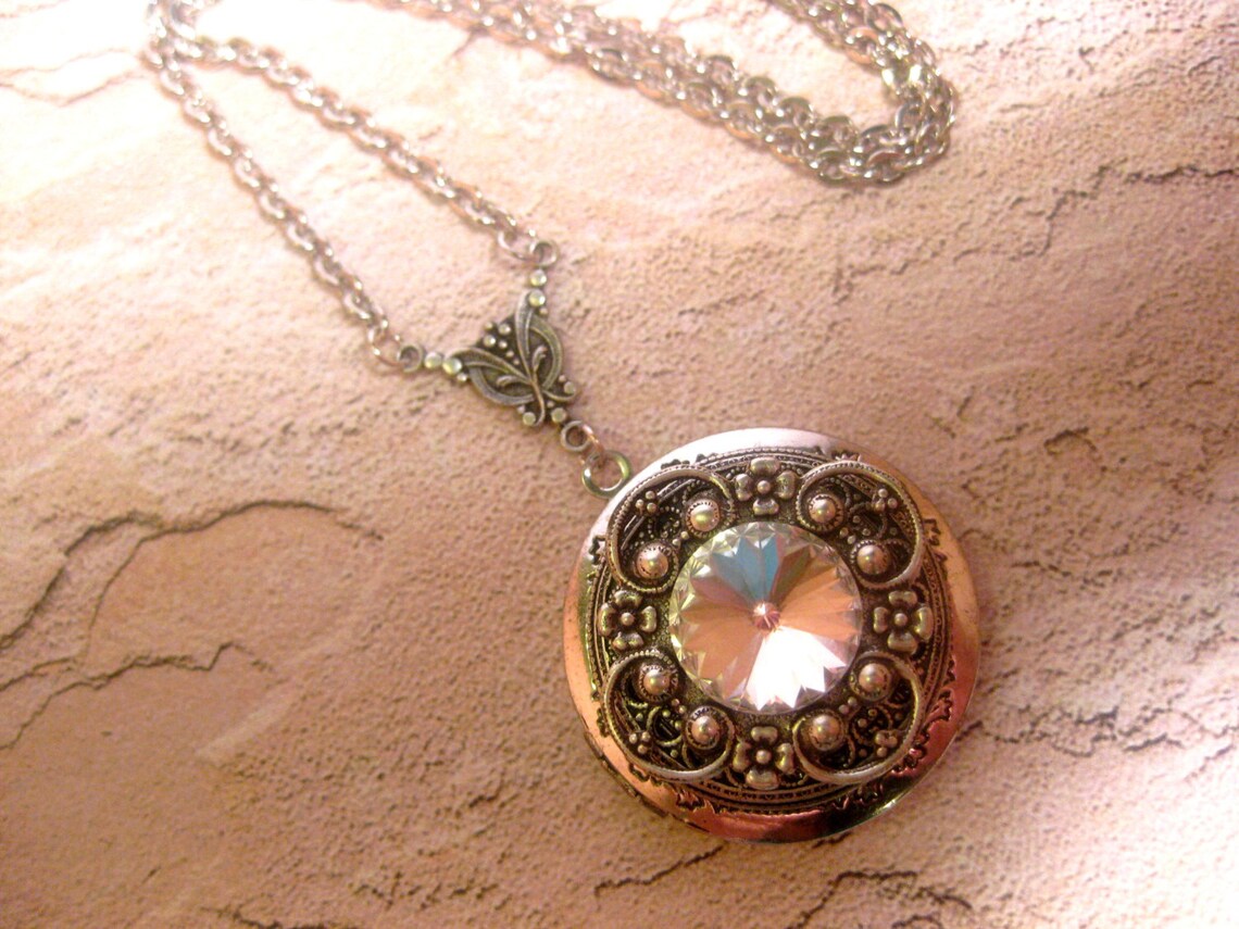 Moon Locket Crystal Locket Necklace Swarovski Clear - Etsy