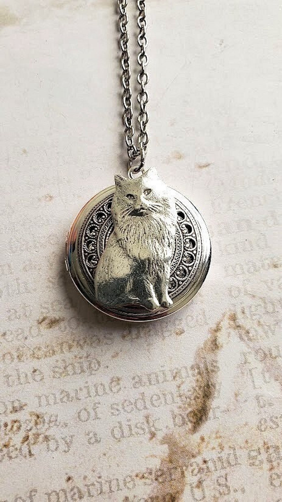 Silver Cat Locket | Kitty Cat Necklace | Animal Necklace | Silver Pet ...