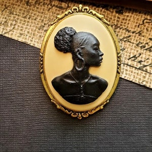 African Lady Brooch Pin | Queen Lady Cameo | Gold Brooch | Black and ...