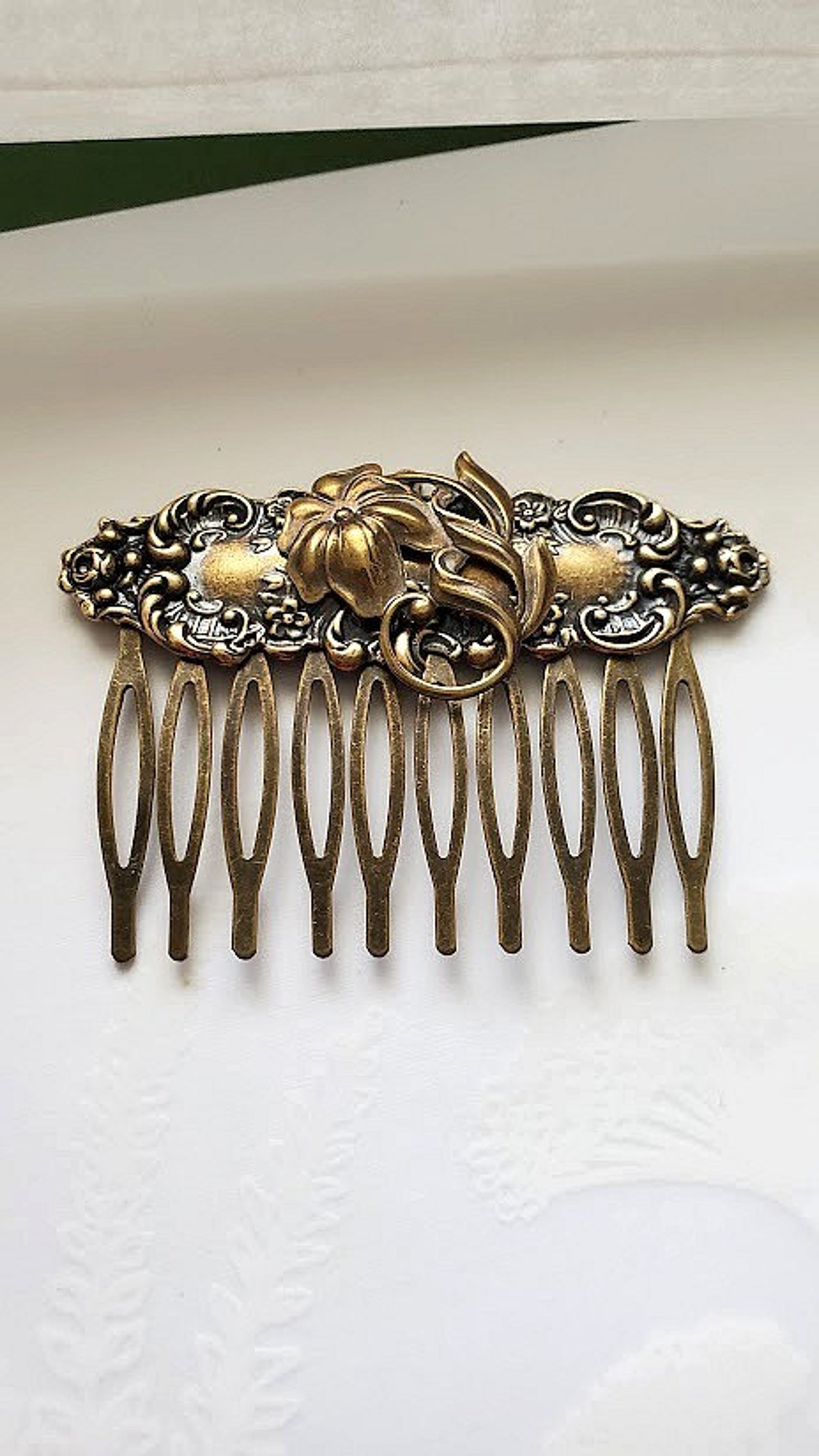 Antique Look Hair Comb | Vintage Bronze Flower Comb | Bridal Nature ...