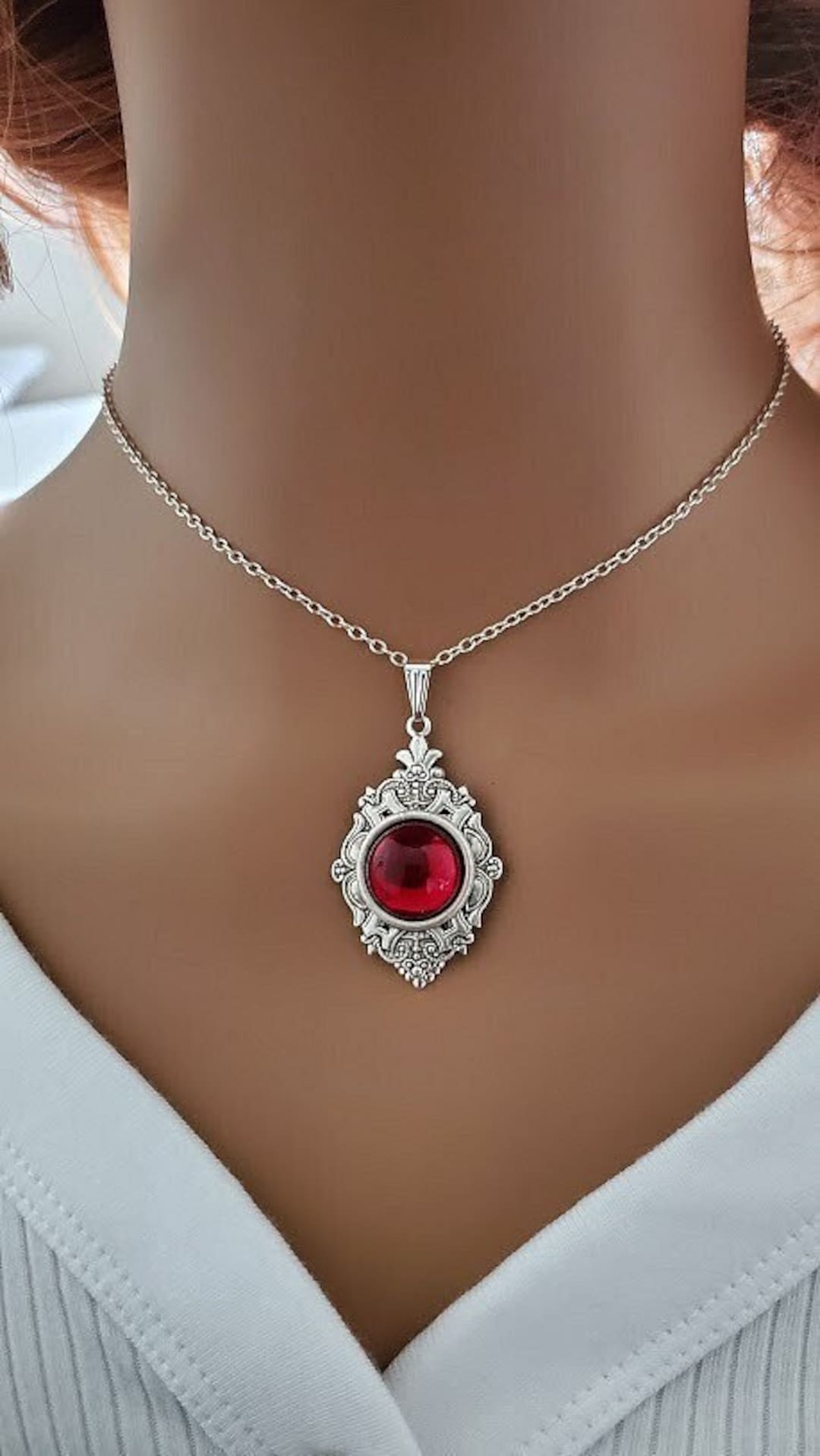 Red Oval Necklace | Ruby Stone Pendant | Silver Jewelry | Red Opal ...
