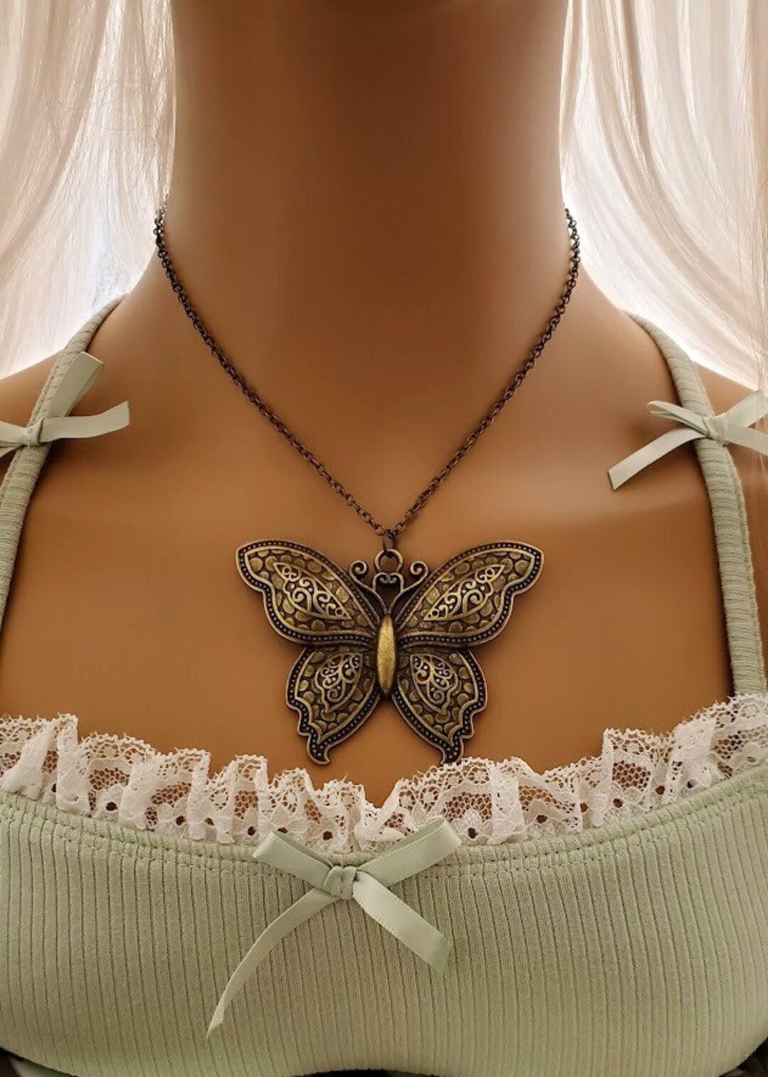 Bronze Butterfly Necklace | Large Butterfly Pendant | Spring ...