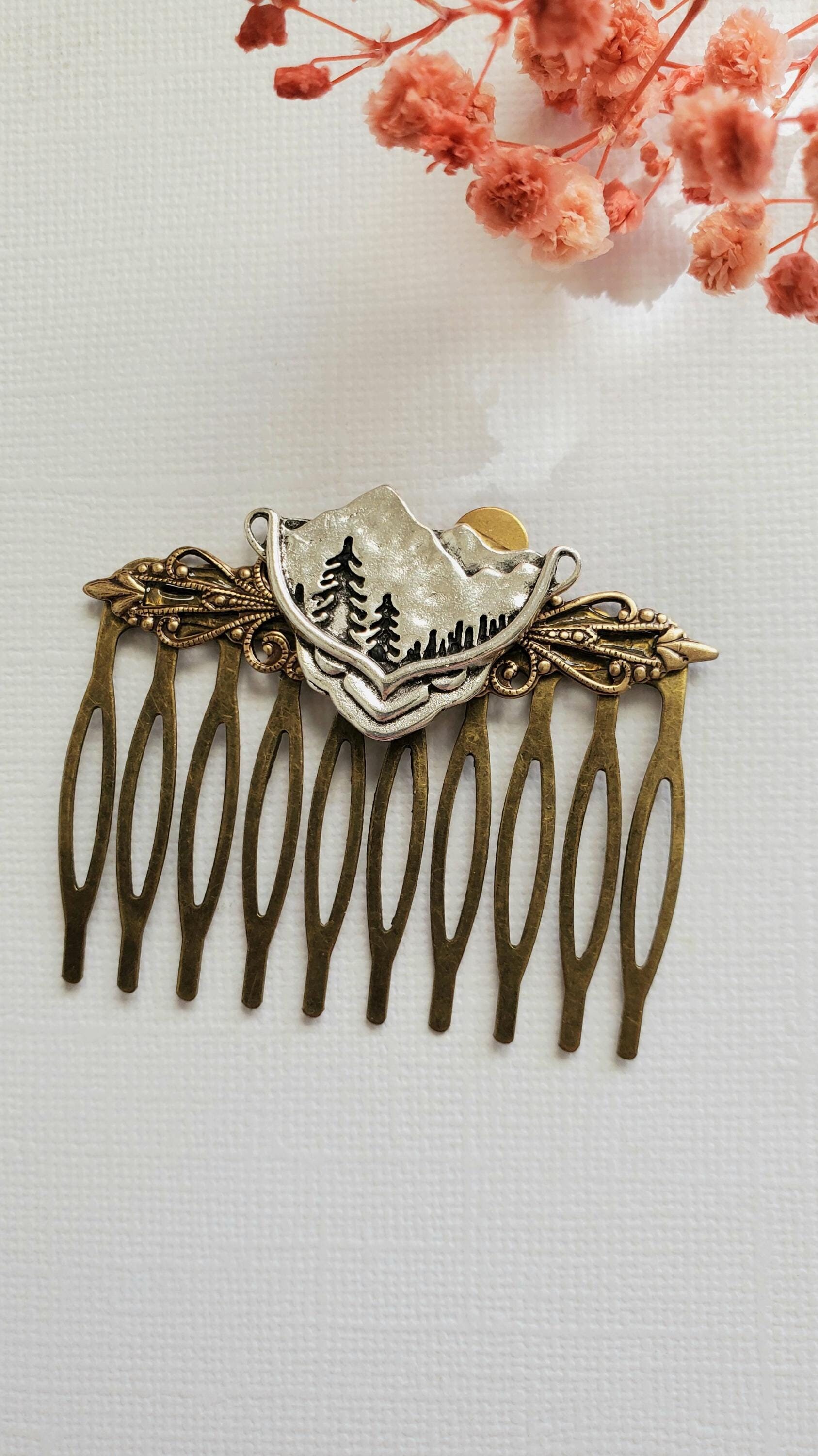 Tree Sun Haircomb | Nature Hair Accessories | Silver Mountain Sunrise ...