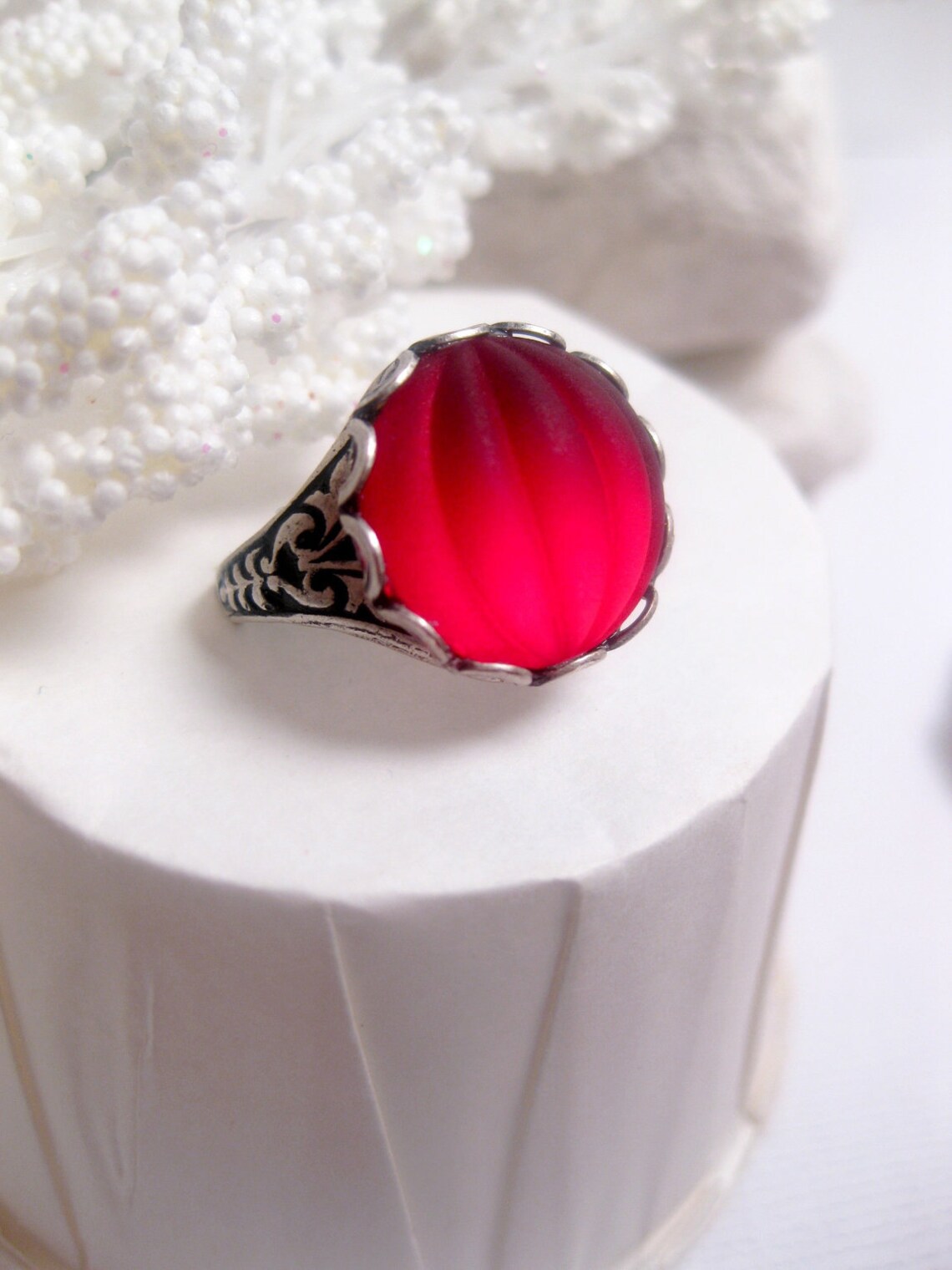 Red Ring - Silver Ring - Melon Ring - Gothic - Medieval - Adjustable - Etsy