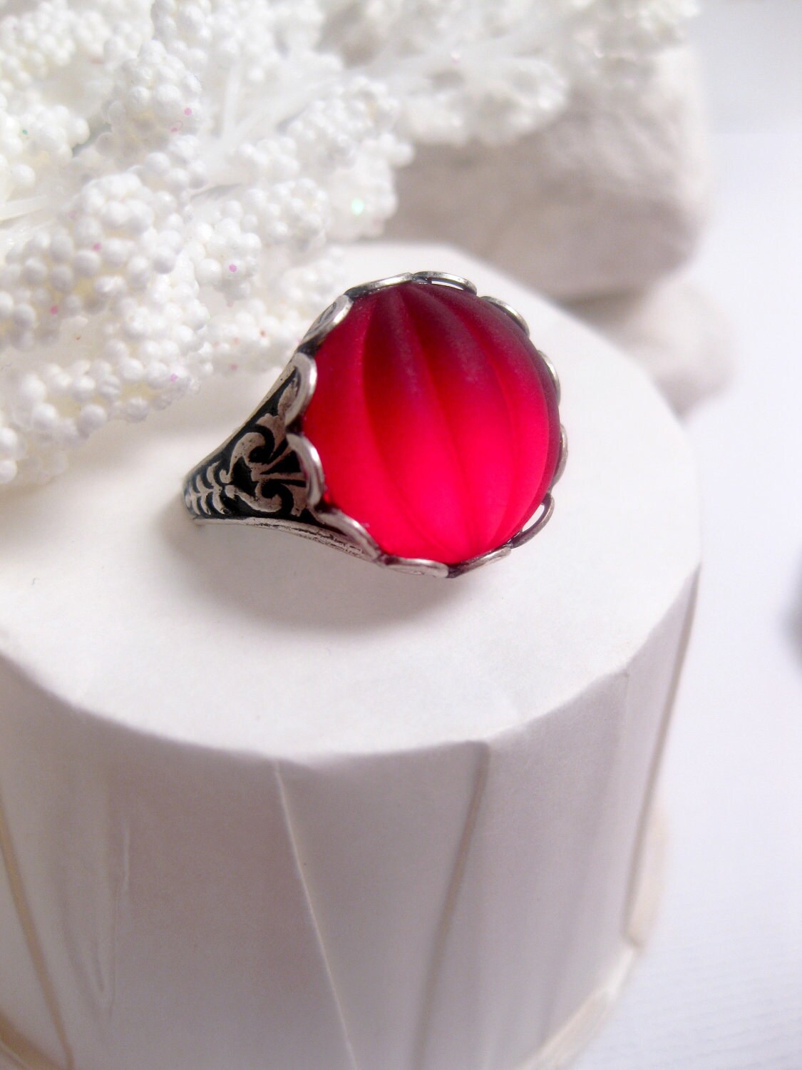 Red Ring - Silver Ring - Melon Ring - Gothic - Medieval - Adjustable - Etsy