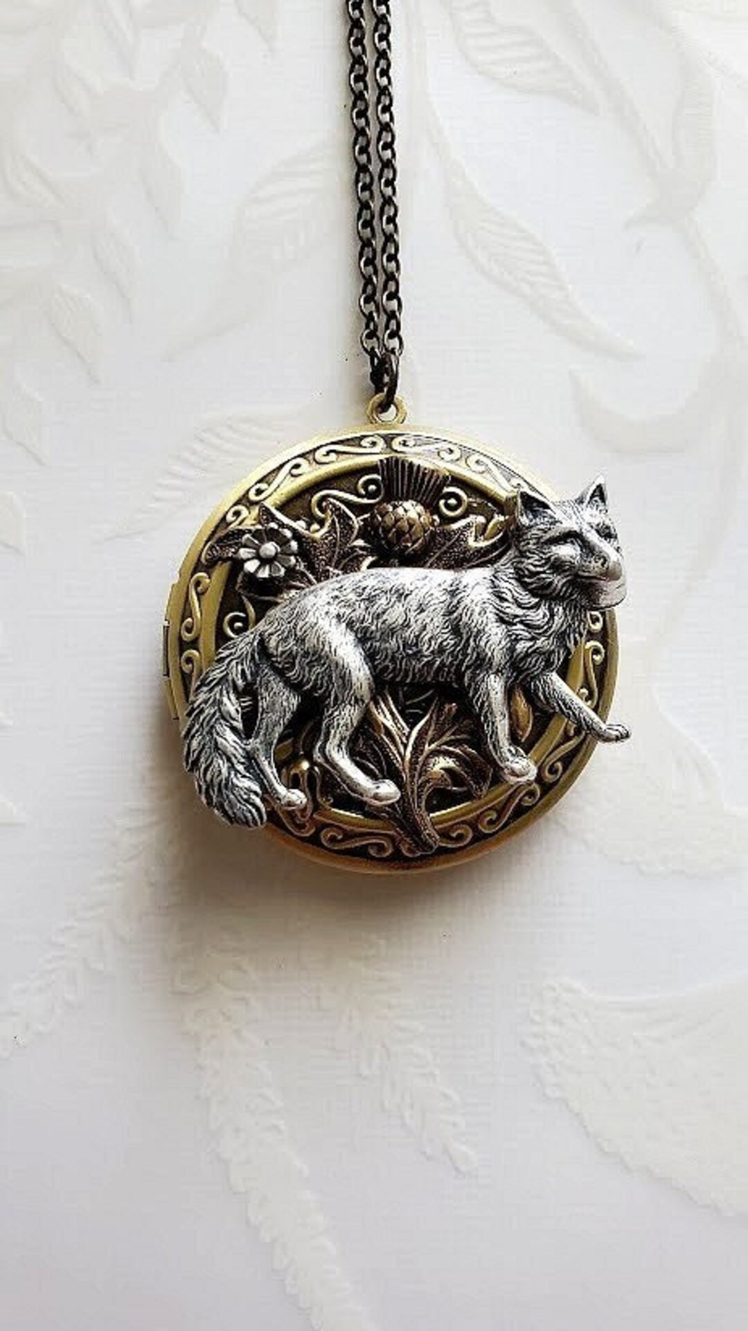 Wolf Necklace Locket or Pill Box Vintage Style Spring Necklace Woodland ...