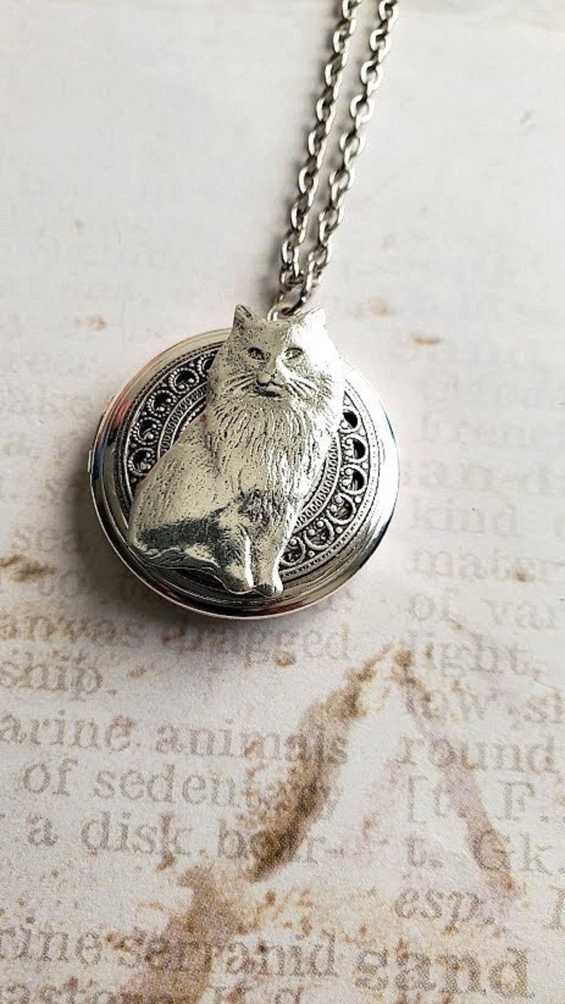 Silver Cat Locket | Kitty Cat Necklace | Animal Necklace | Silver Pet ...