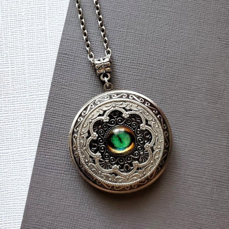 Green Eye Locket Steampunk Goth Harry Potter Fire Dragon | Etsy
