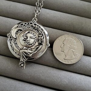 Moon Face Locket | Silver Necklace | Crescent Jewelry | Celestial Sun ...