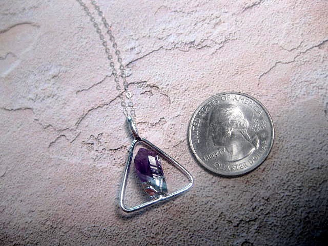Triangle Amethyst Pendant Necklace - Choose Chain Length - Silver ...