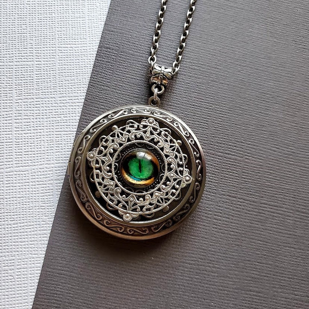 Green Eye Dragon Locket Necklace Fantasy Sci Fi Geek Wiccan - Etsy