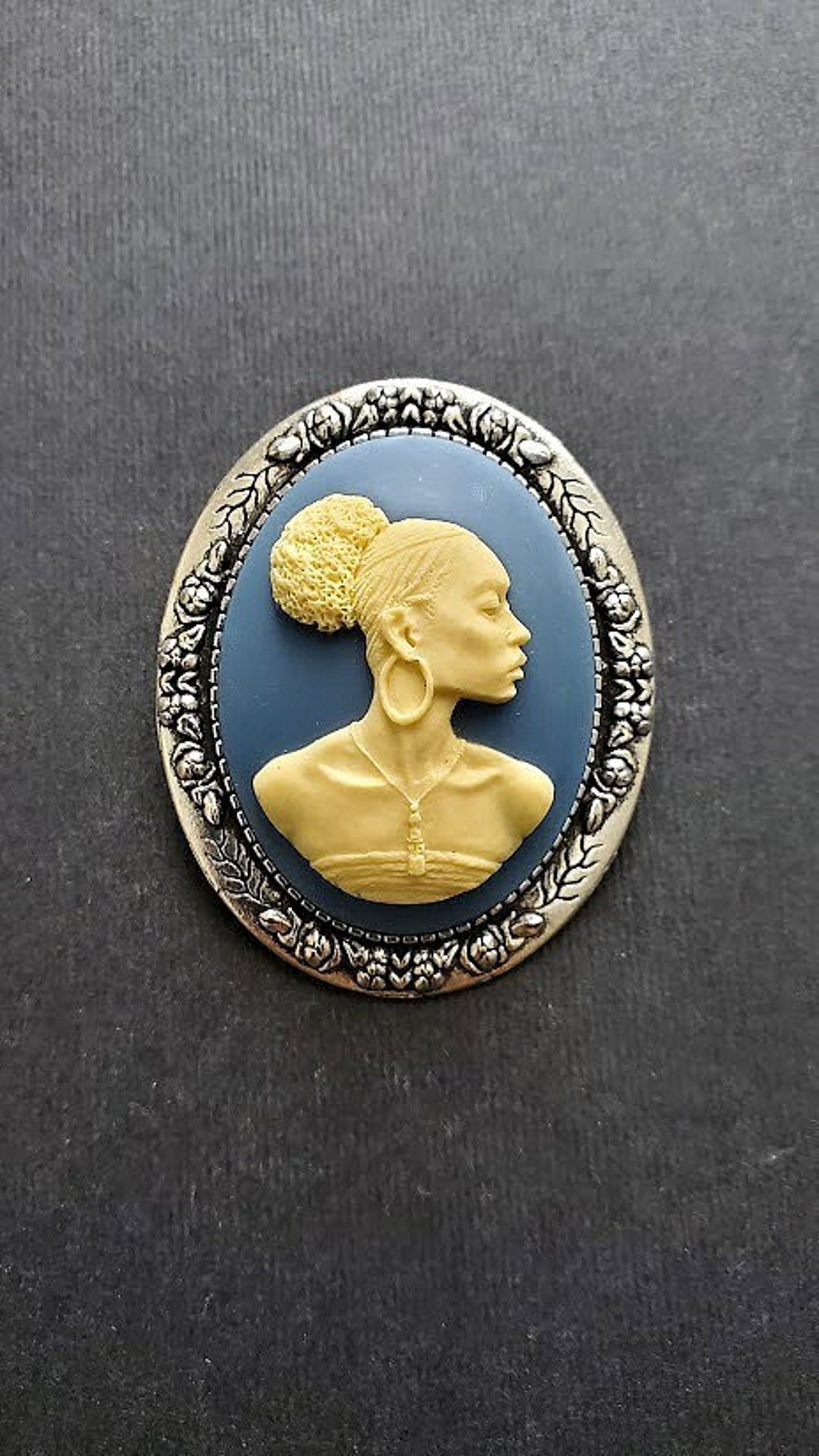 African Lady Cameo | Ethnic Tribal Silver Brooch Pin | Black Brown ...