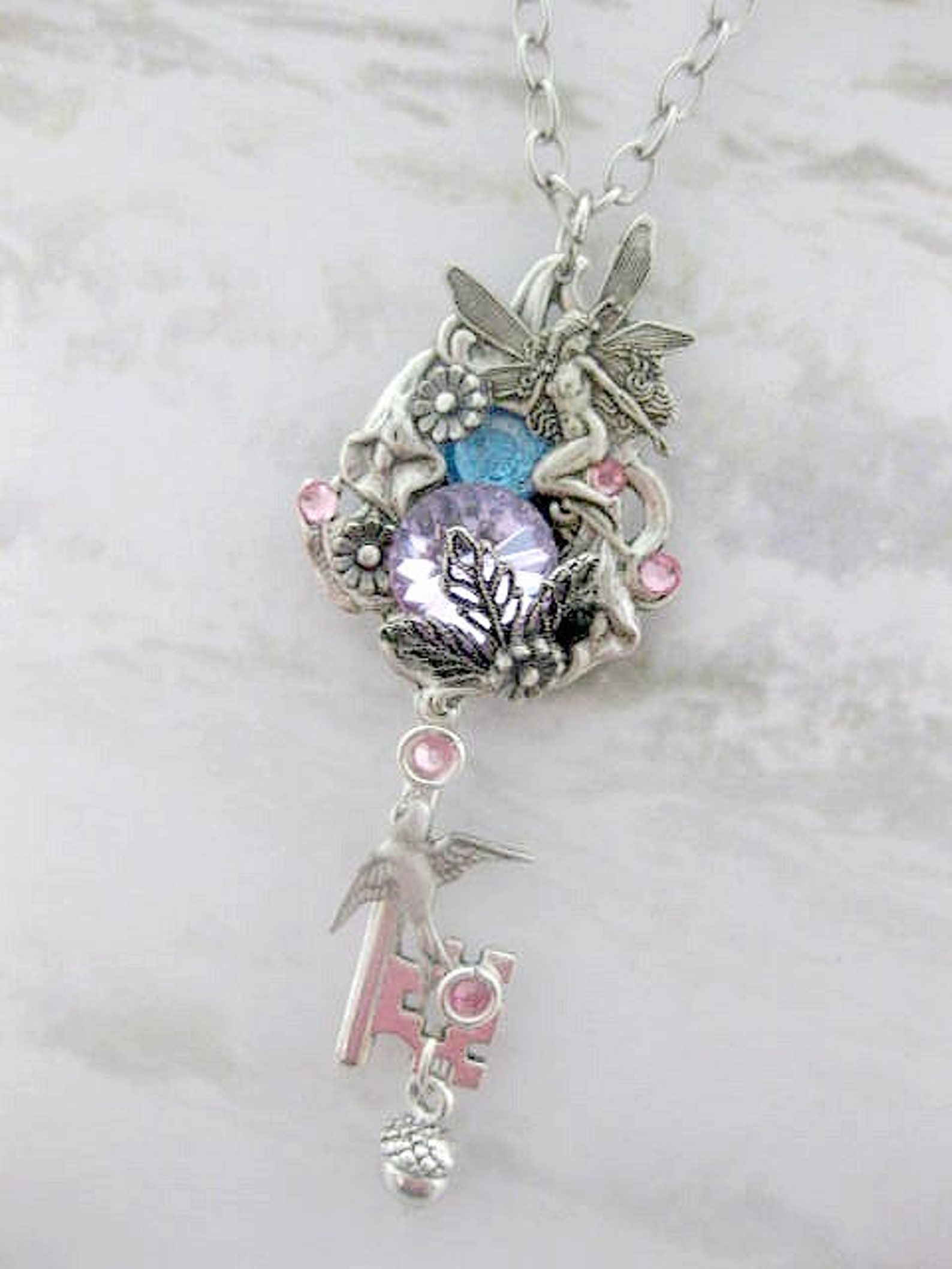 Key Necklace Fairy Key Necklace Fantasy Purple Crystal - Etsy