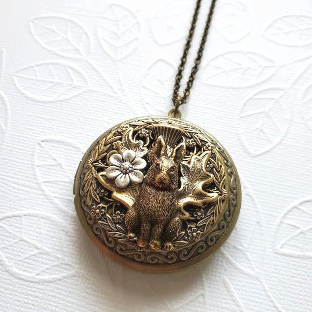 Rabbit Necklace Locket Vintage Style Velveteen Rabbit Easter Bunny ...