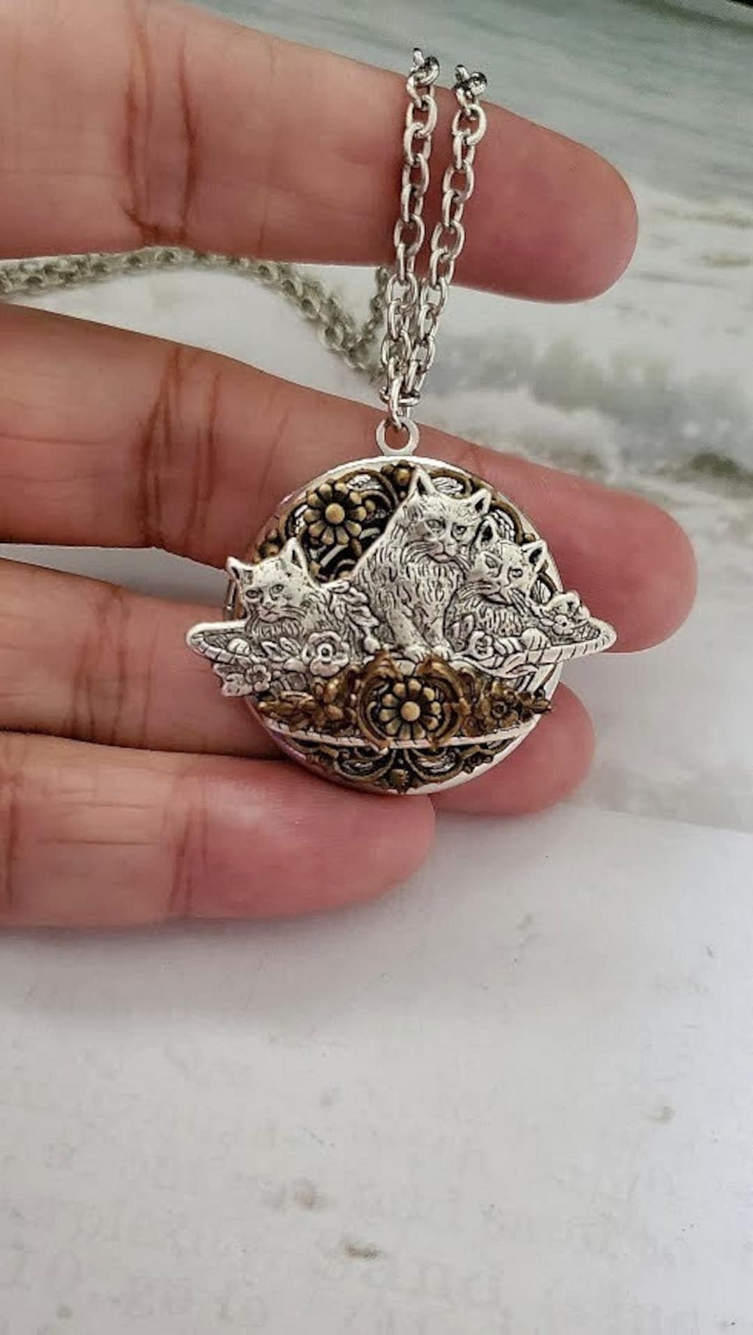 Silver Cat Locket | Kitty Cat Necklace | Basket of Animal Jewelry ...