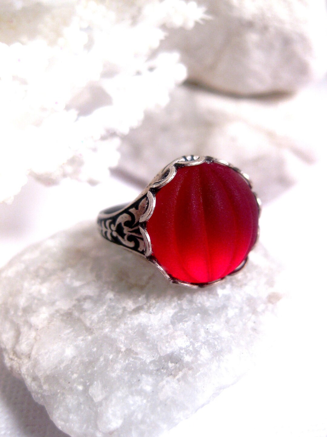 Red Ring - Silver Ring - Melon Ring - Gothic - Medieval - Adjustable - Etsy