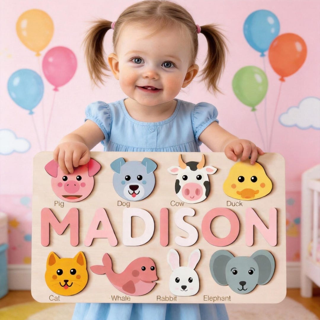 Personalized Wooden Name Puzzle – Animal Alphabet Montessori Toy - Etsy