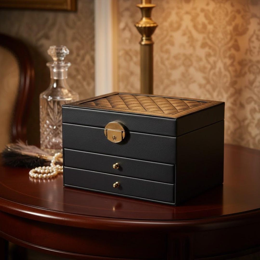 Luxury Leather Jewelry Box With Lock | Vintage Style Organizer - Etsy