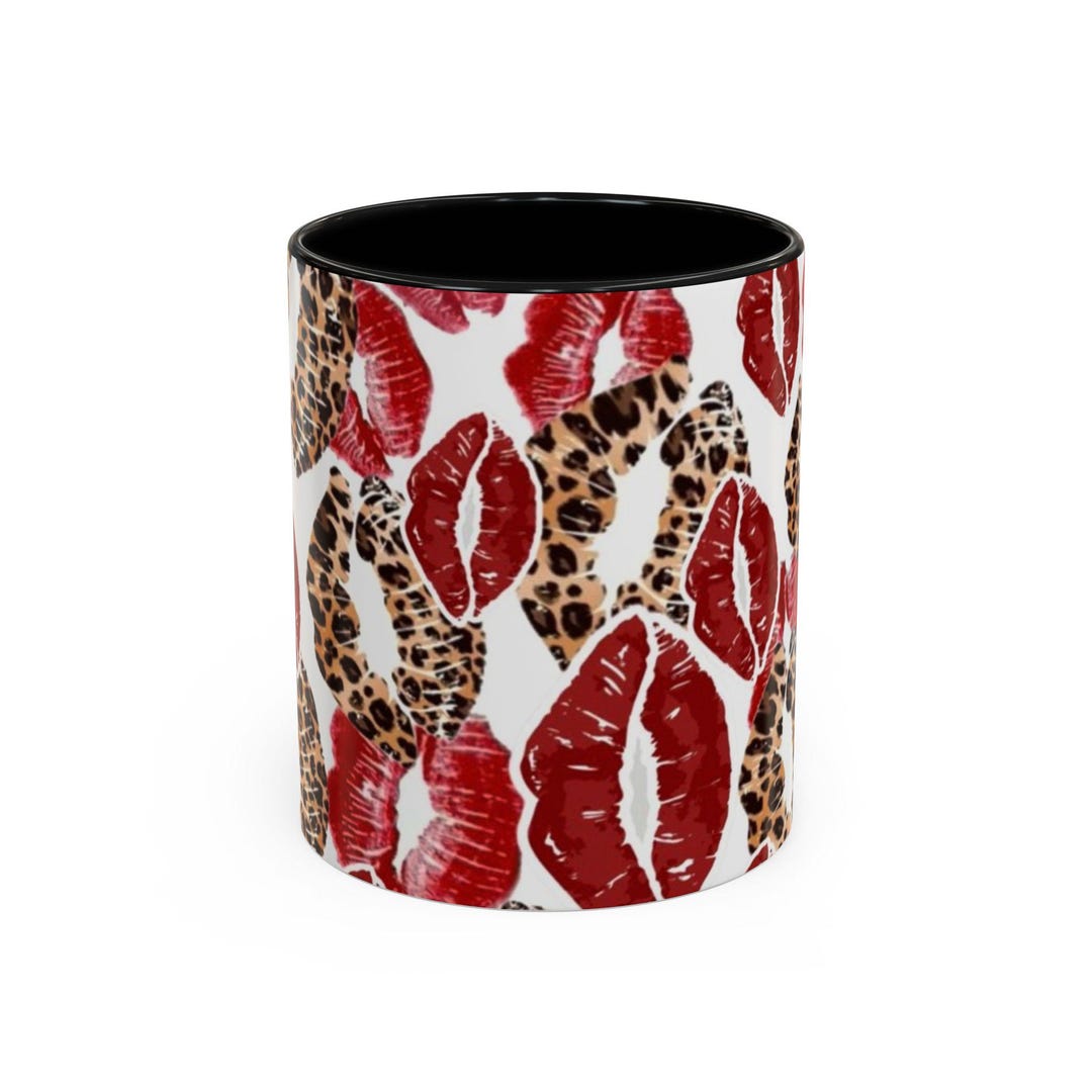 Red Lipstick Kiss and Leopard Print Mug | Accent Coffee Mug - Etsy