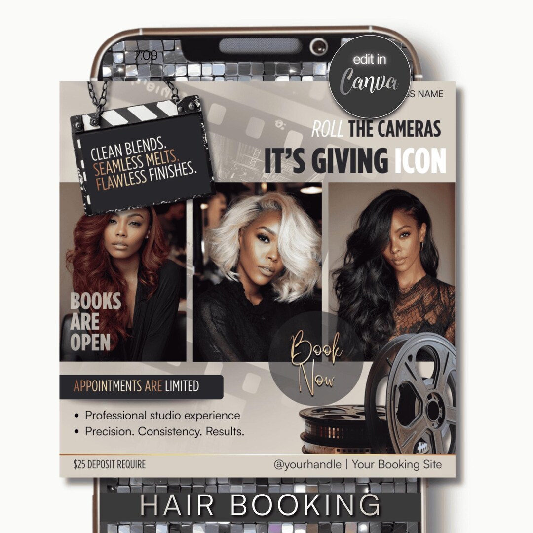 Hair Booking Flyer Template • Canva Editable Booking Post for ...