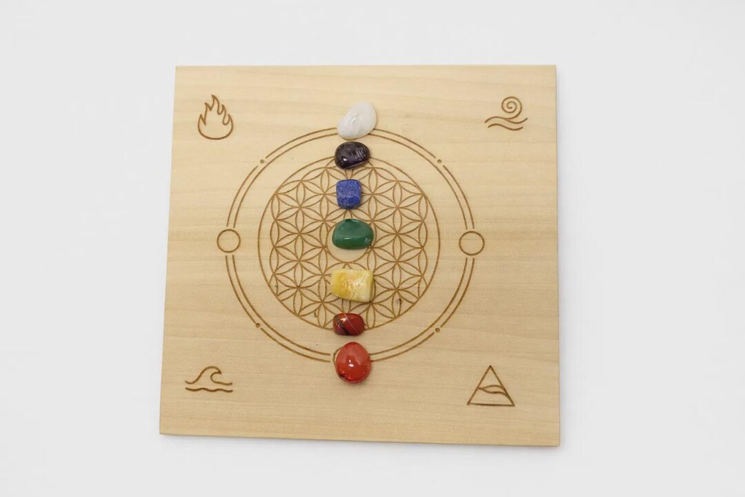 Flower of Life Chakra Grid Board - Natural Poplar Wood With Stones - Etsy