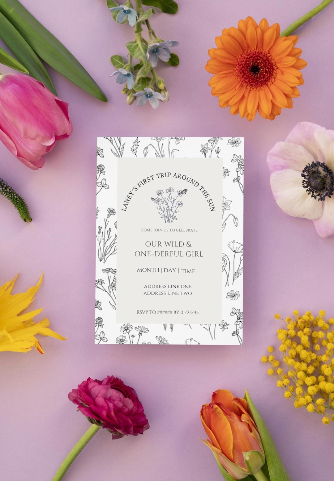 Wild & One-derful First Birthday Invite, Floral, Editable, 4x6 (digital ...