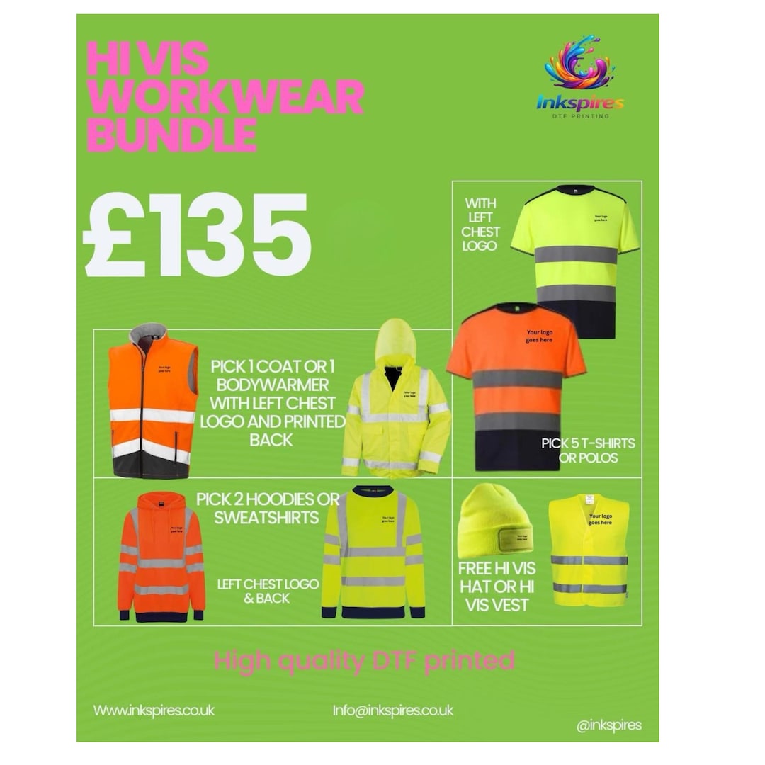 Stand Out in Personalized DTF Print Hi Vis Workwear Bundle With Free ...
