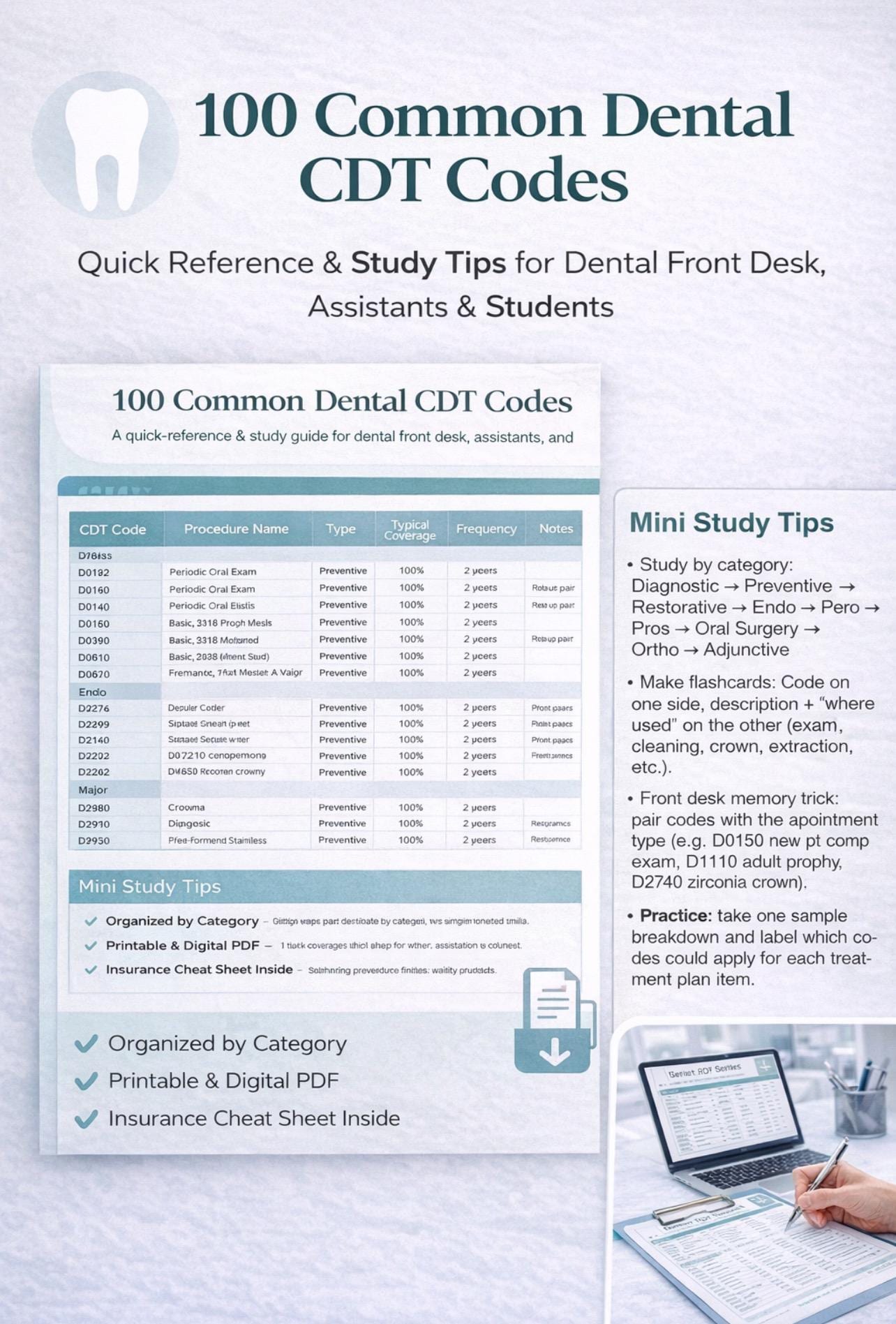 Dental CDT Codes Study Guide | Front Desk & Insurance (printable PDF ...