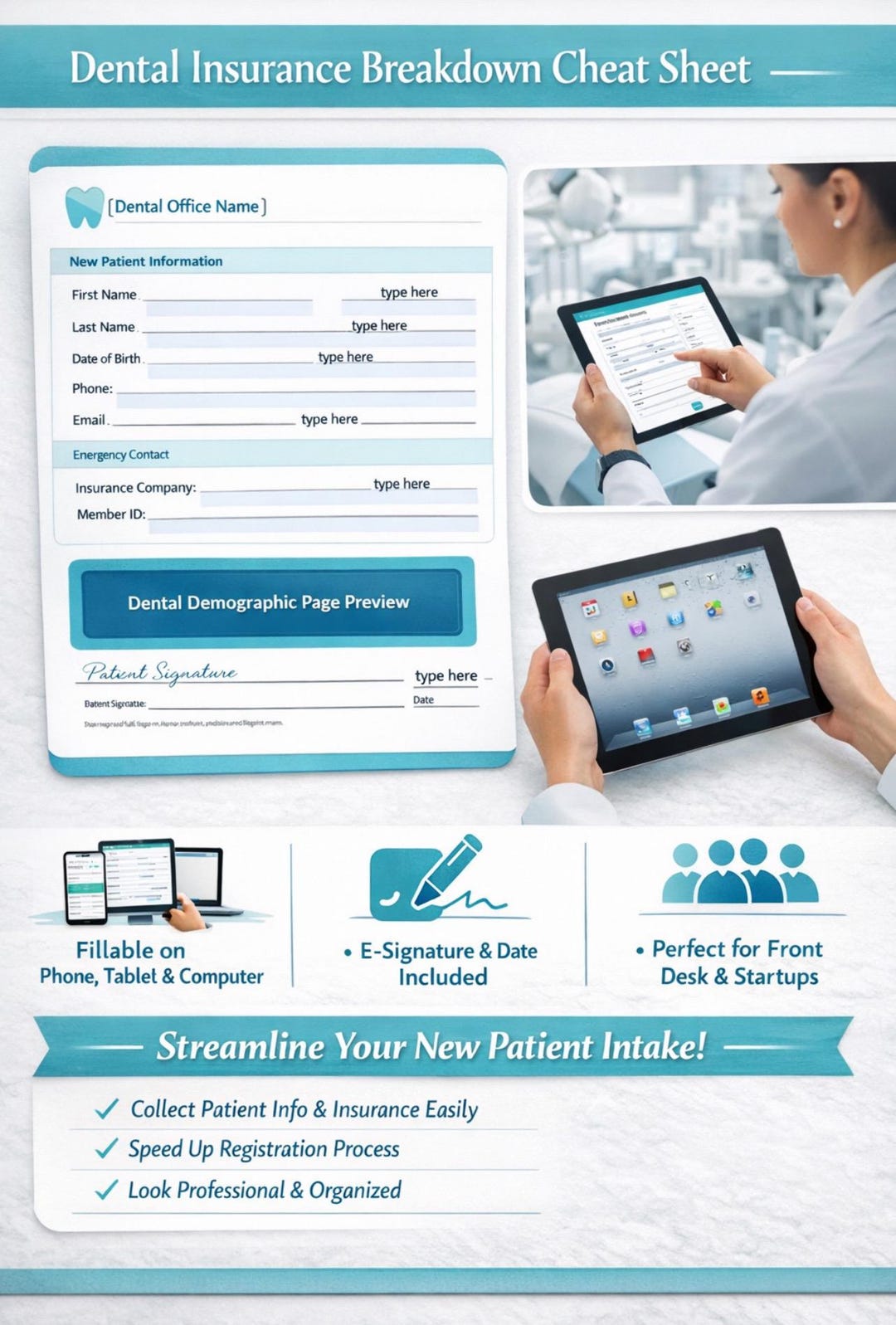 Fillable Dental Patient Demographic & Insurance Intake Form | New ...