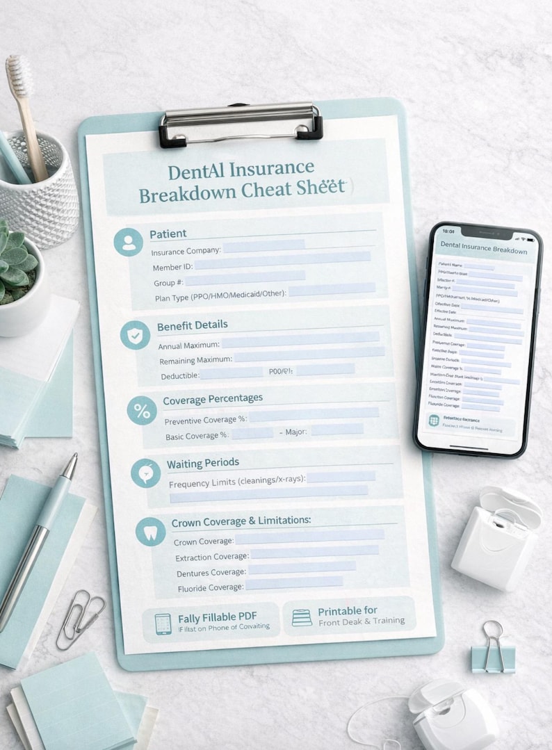 Dental Insurance Cheat Sheet | Fillable PDF for Front Desk Training - Etsy