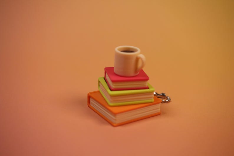 Book Stack Coffee Fidget Keychain – Sensory Clicker Toy, Book Lover ...