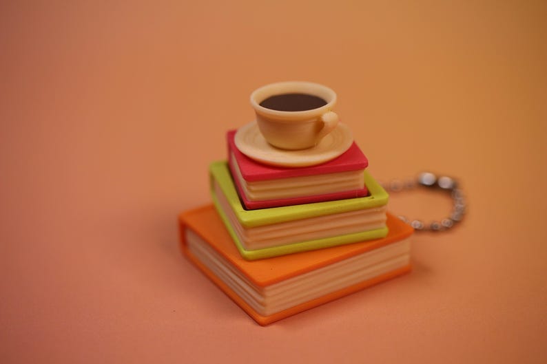 Book Stack Coffee Fidget Keychain – Sensory Clicker Toy, Book Lover ...