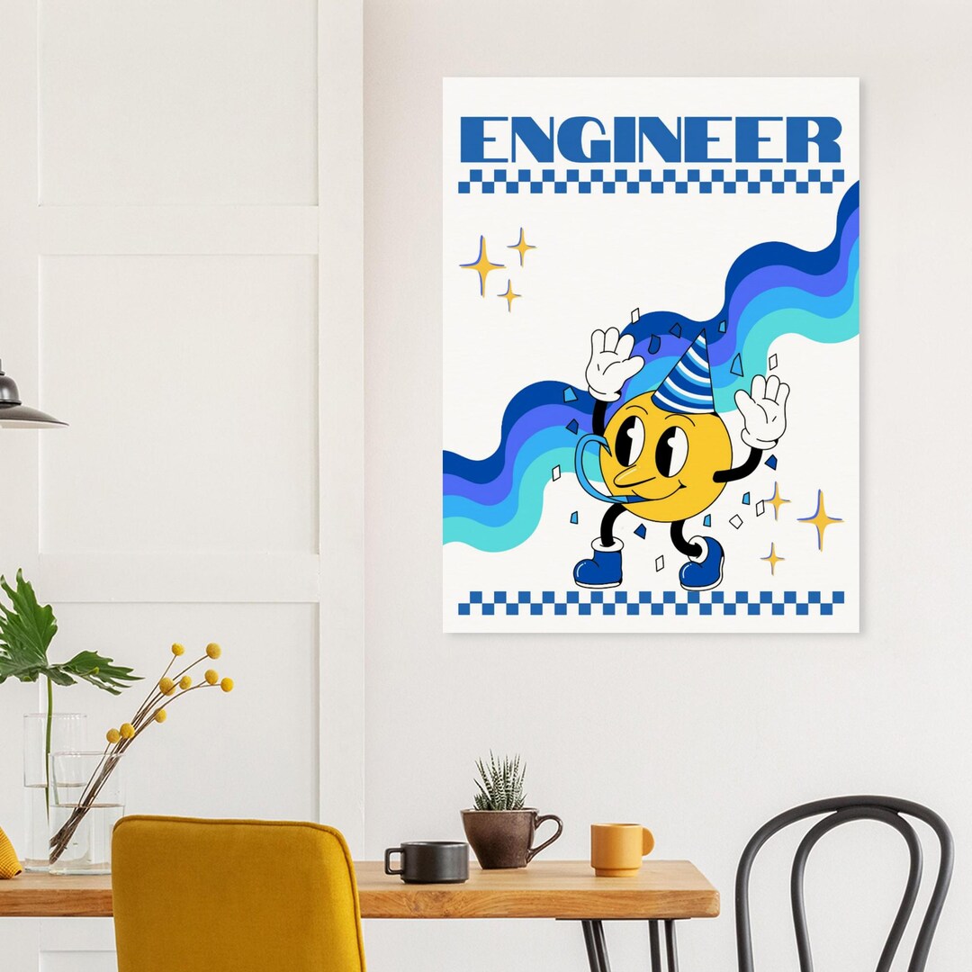 Retro Engineering Poster | Blue Party Matte Paper Poster - Etsy
